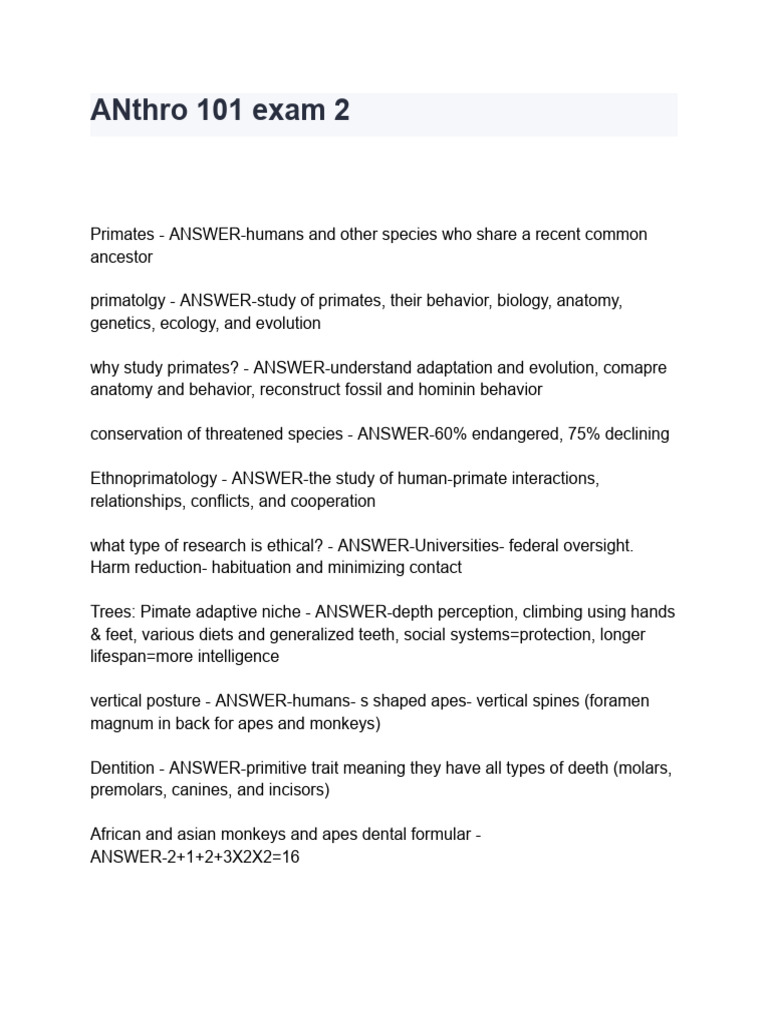 ANthro 101 Exam 2 | PDF | Ape | Zoology