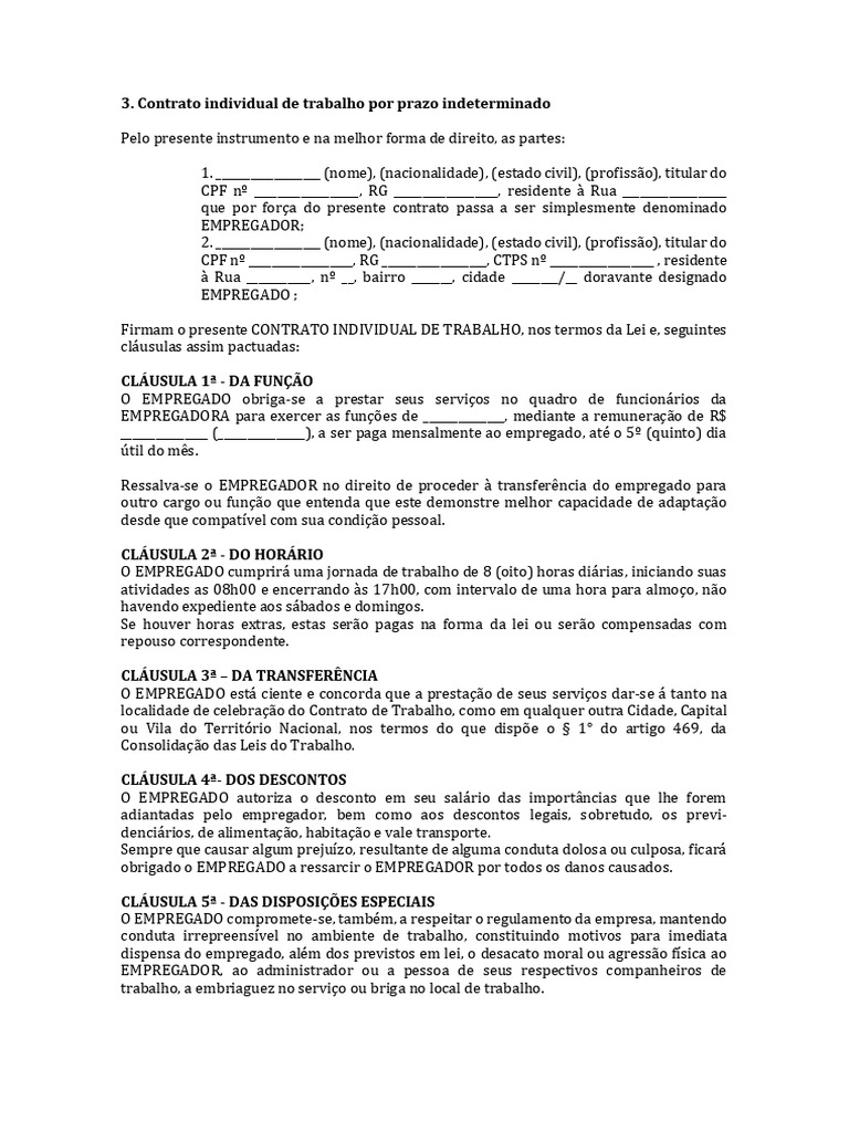3. Contrato individual de trabalho por prazo indeterminado | PDF