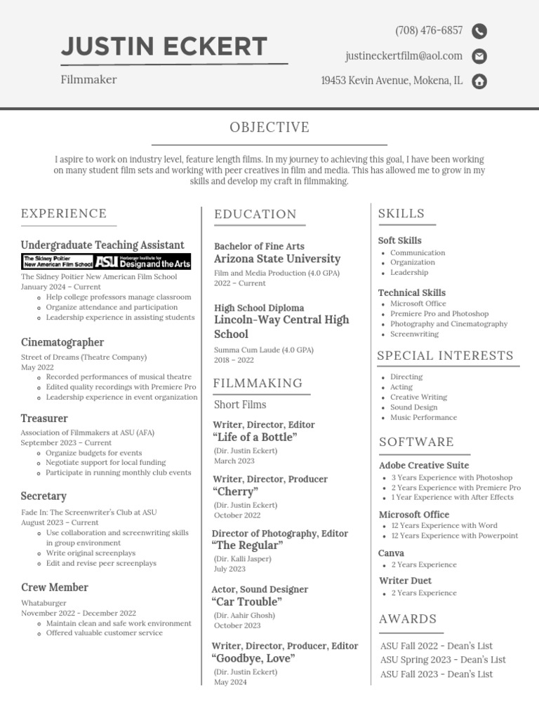 Justin Eckert Resume 4-26-24 | PDF | Film Director | Arizona State ...