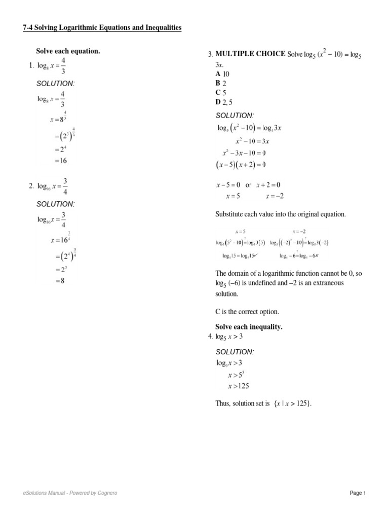 Solving Logarithmic Equations & Inequalities | PDF | Mathematical Concepts | Mathematical Analysis