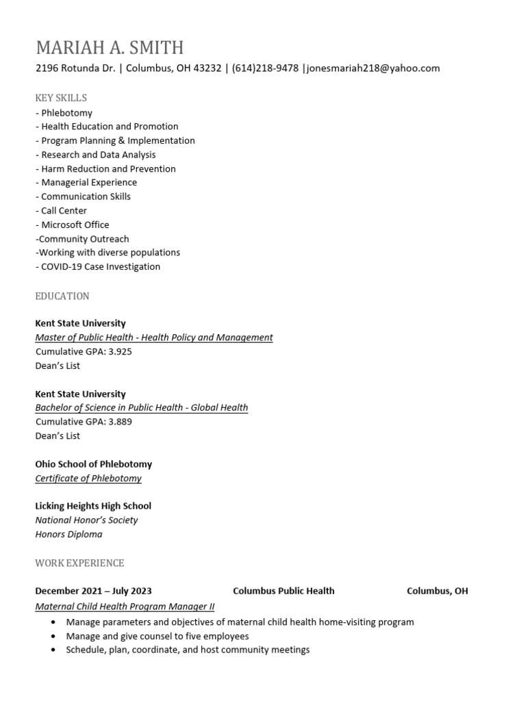 Resume-Smith, M. | PDF | Public Health | Global Health