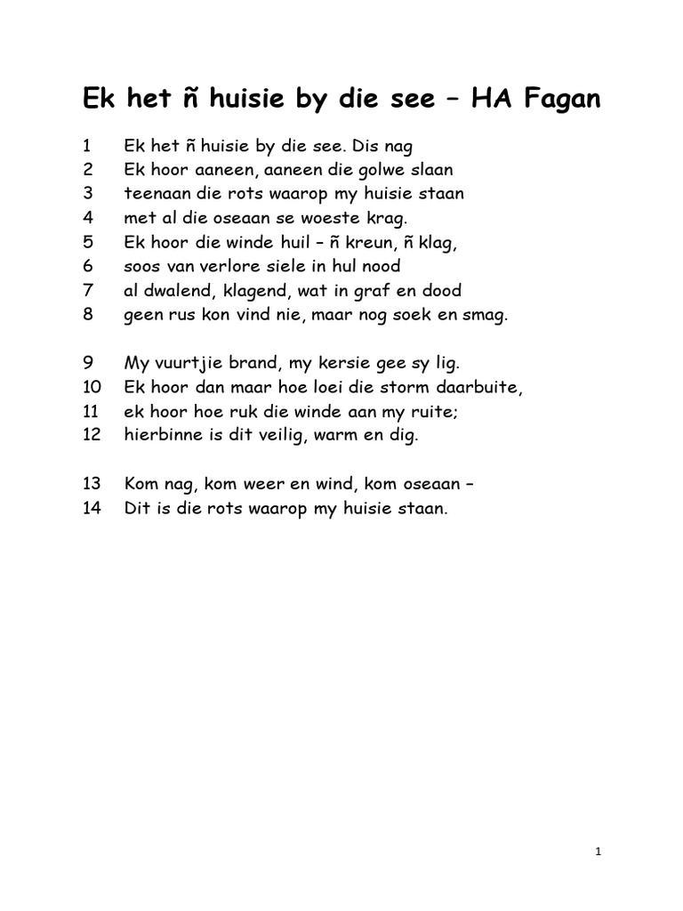 GEDIG 5 Ek Het N Huisie by Die See | PDF