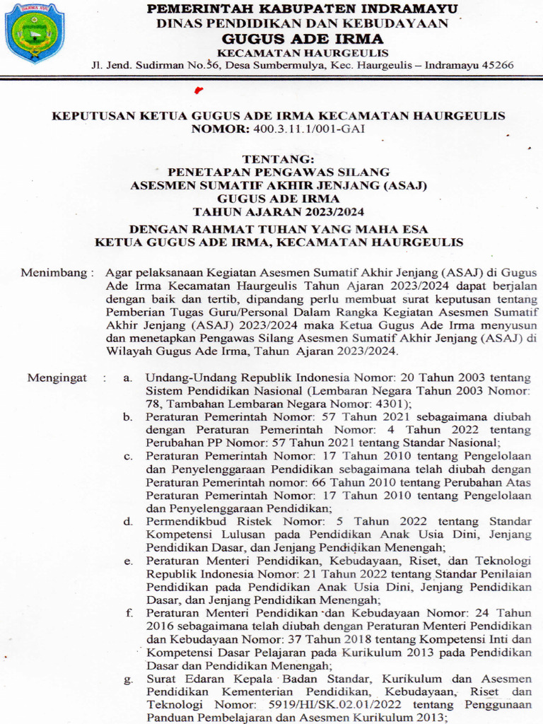 SK Pengawas Asaj G. Ade Irma | PDF