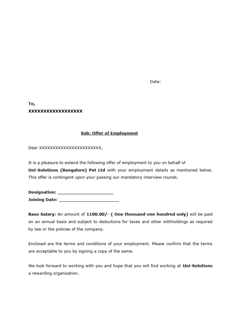 Offer Letter - Sample | PDF | Salary | Taxation