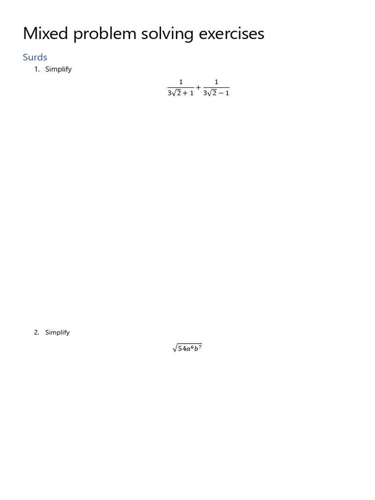 Mixed Problem Solving Exercises | PDF | Area | Circle