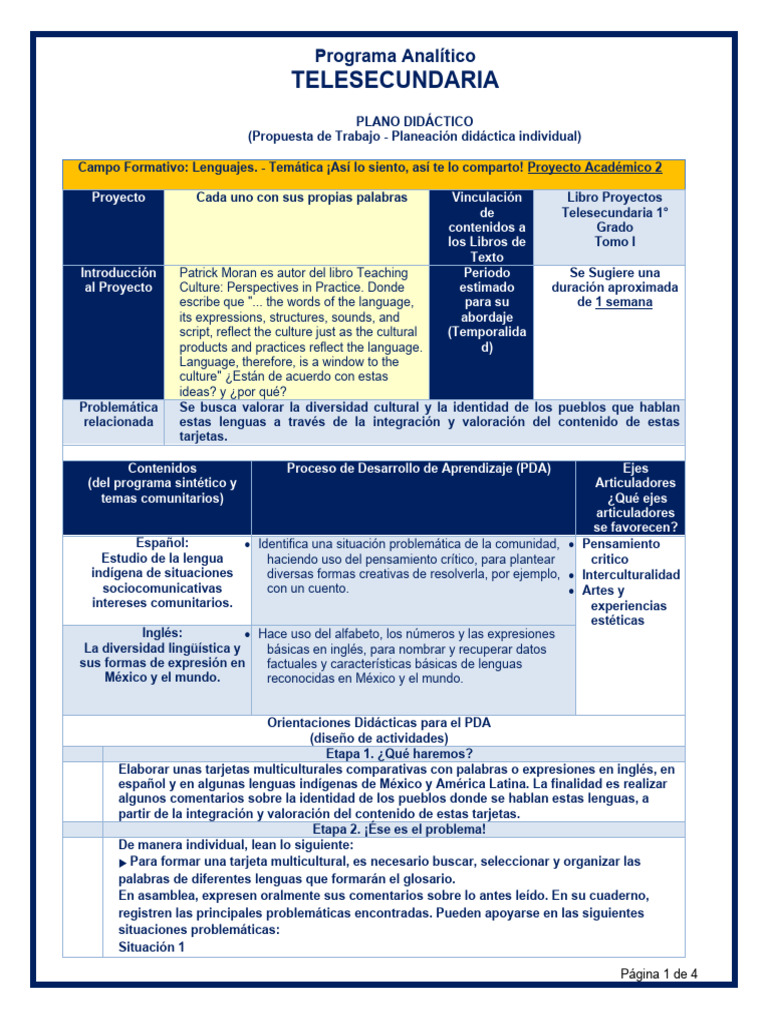 Cada Uno Con Sus Propias Palabras | PDF | Multiculturalismo | Lengua ...