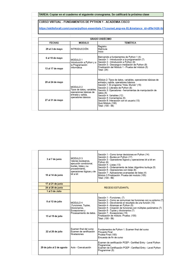 Cronograma de Trabajo - 1103 - Hoja 1 | PDF | Python (lenguaje de programación) | Ingeniería de ...