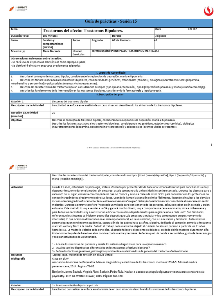 Sesi N 15 - Guia de PR Cticas | PDF | Desorden bipolar | Trastorno depresivo mayor