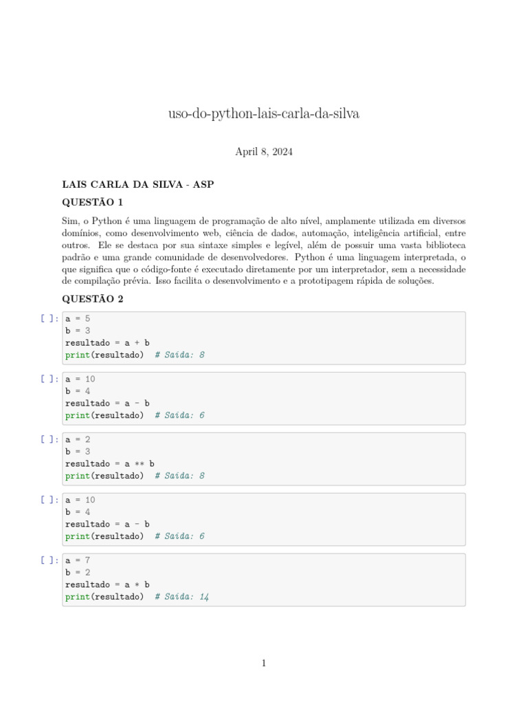 Uso Do Python Lais Carla Da Silva | PDF | Matriz (Matemática) | Logaritmo