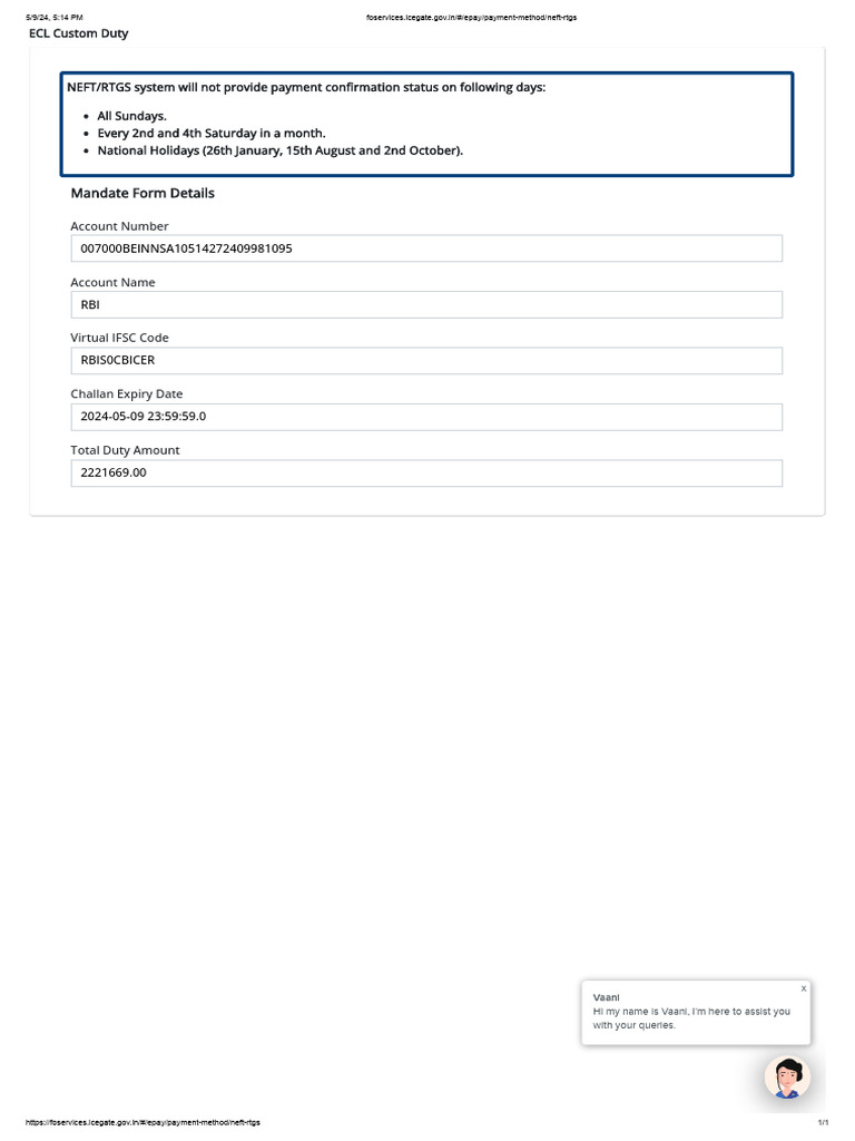 Foservices - Icegate.gov - in # Epay Payment-Method Neft-Rtgs | PDF