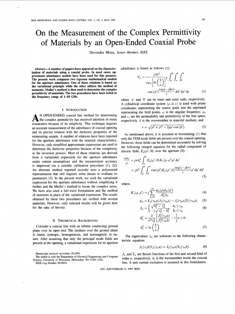 On The Measurement of The Complex Permittivity | PDF | Permittivity | Dielectric