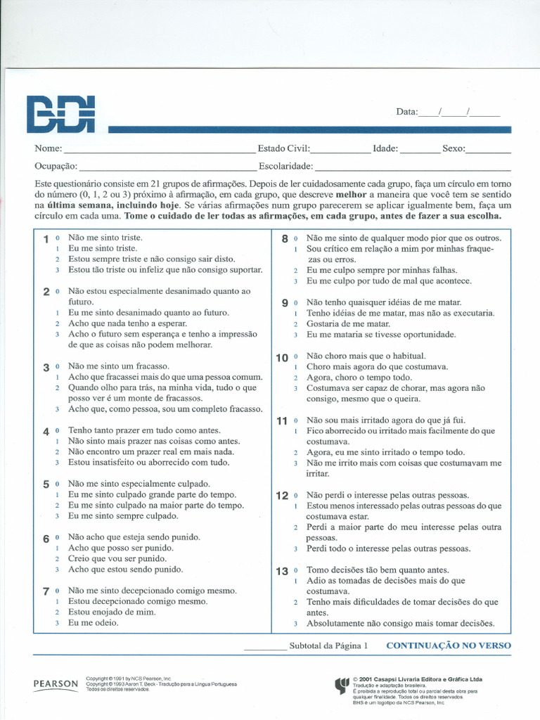 Escala BDI | PDF