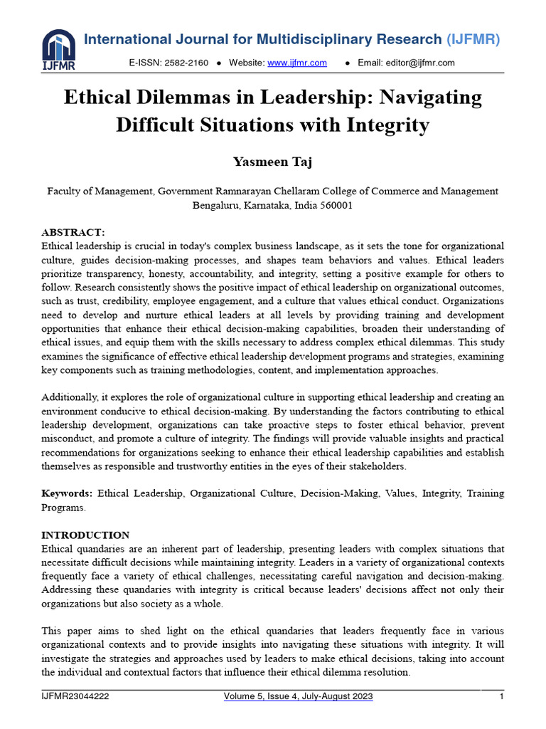 Ethical Dillemmas in Leadership | Download Free PDF | Leadership | Decision Making