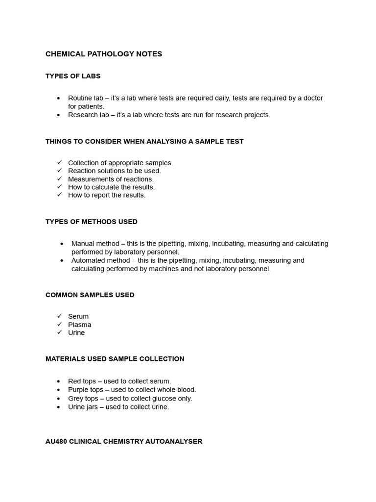 Chemical Pathology Notes | PDF
