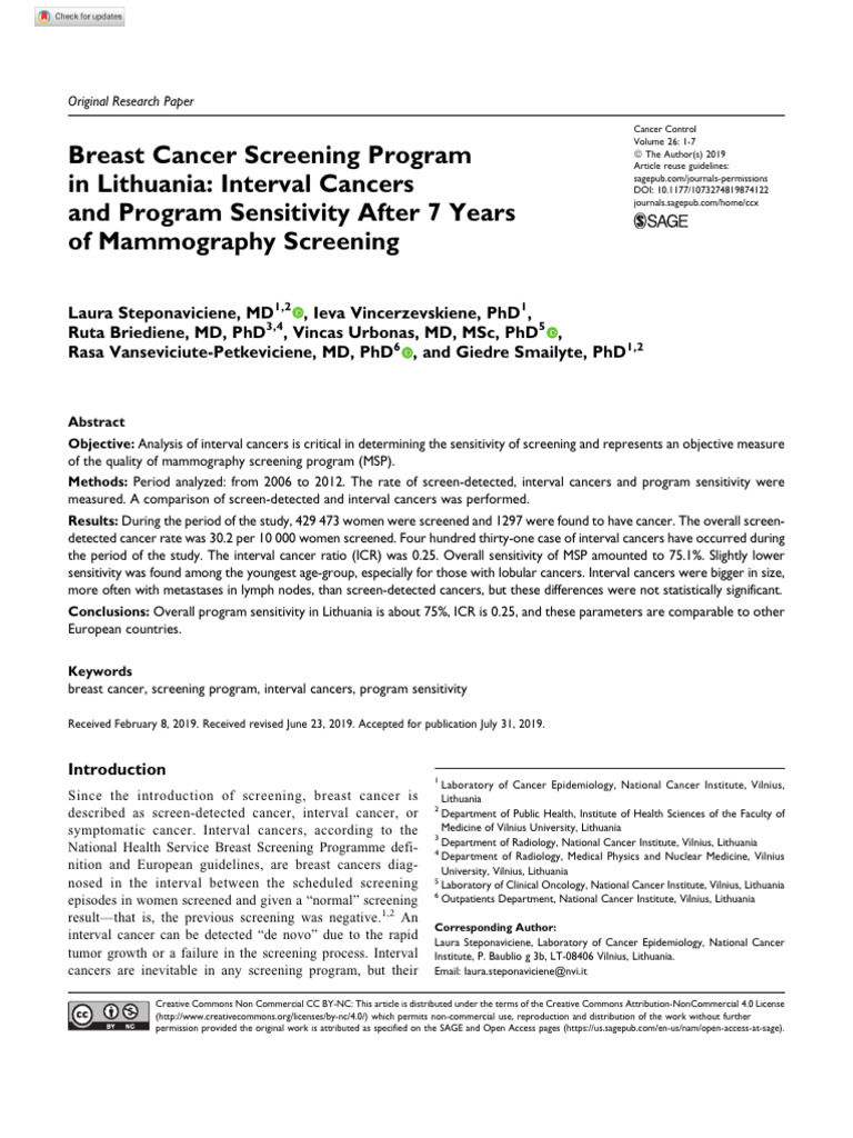 Breast Cancer Screening Program in Lithuania: Interval Cancers and ...