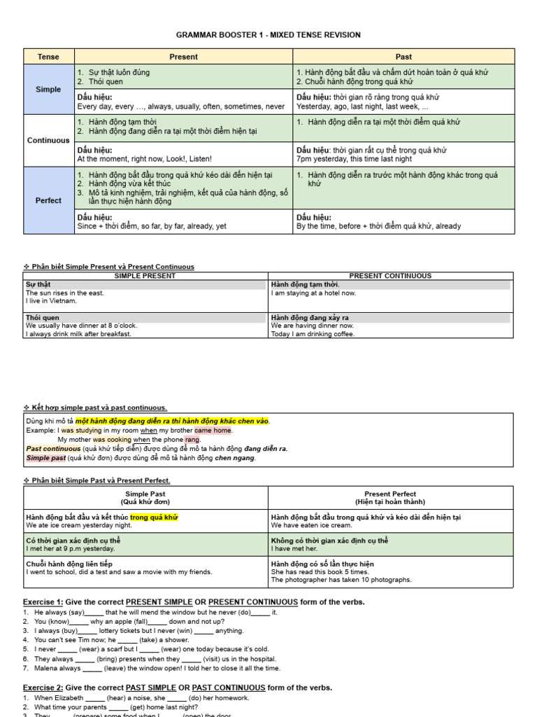 Level 2 - GRAMMAR BOOSTER 1 - MIXED TENSE | PDF