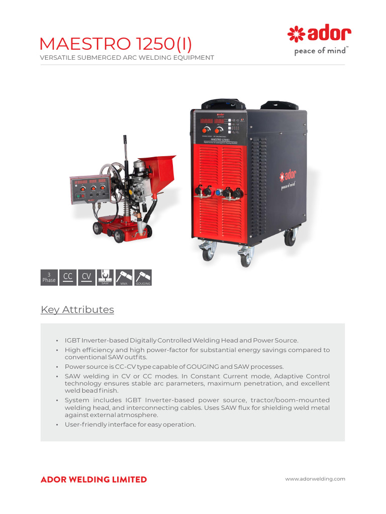 Ador Ai Leaflets - Maestro 1250 (I) | PDF | Welding | Construction