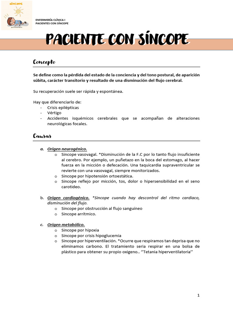 Paciente Con Sincope | PDF | Medicina | Enfermedades y trastornos humanos