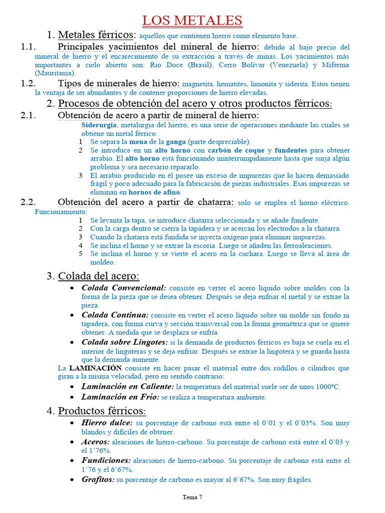 Tema 7 - Los Metales | PDF | Zinc | Hierro fundido