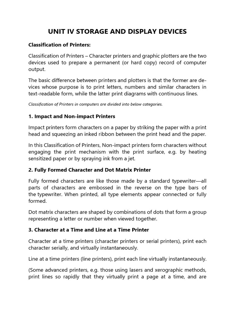 Unit Iv Storage and Display Devices | PDF | Printer (Computing) | Light ...