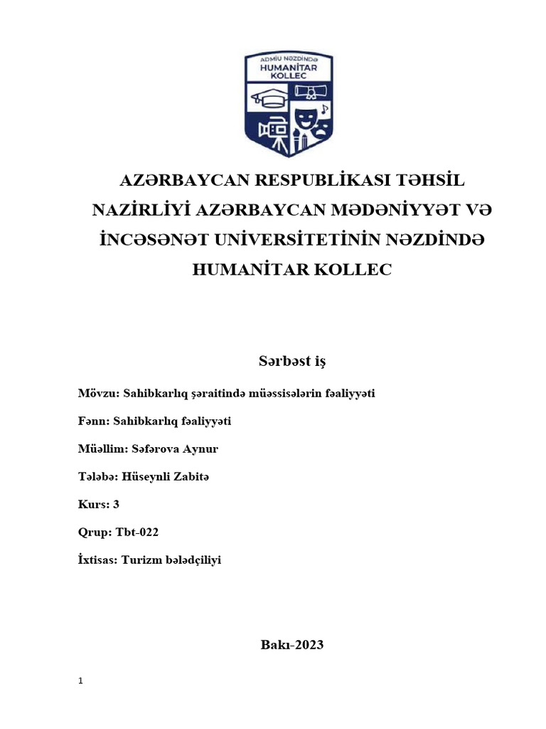 Azərbaycan Respublikasi Təhsil Nazirliyi Azərbaycan Mədəniyyət VƏ İncəsənət Universitetinin ...