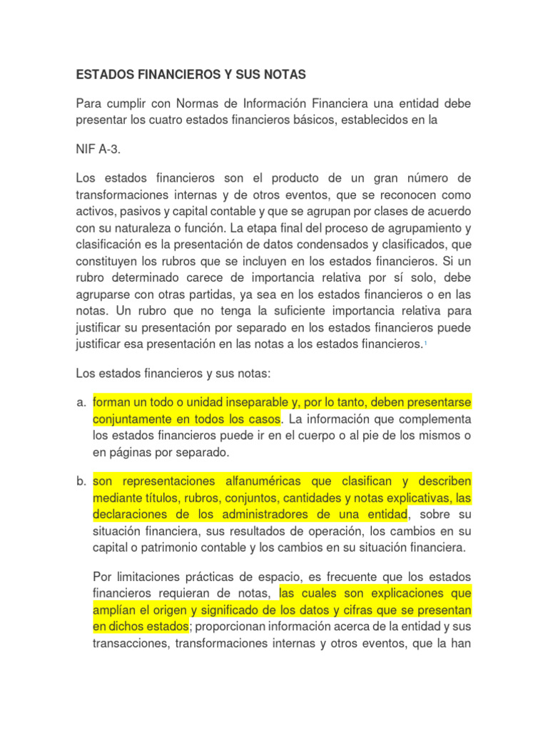 Estados Financieros y Sus Notas | PDF | Estado financiero | Contabilidad