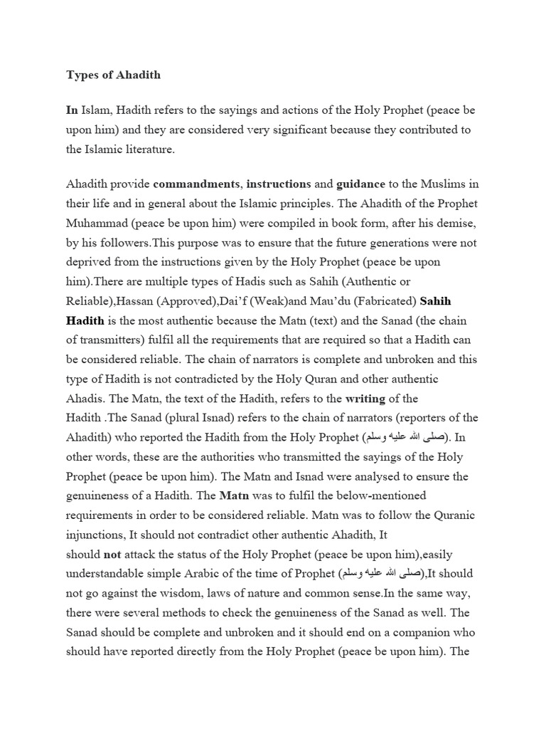 Types of Ahadith | PDF | Hadith | Islamic Texts