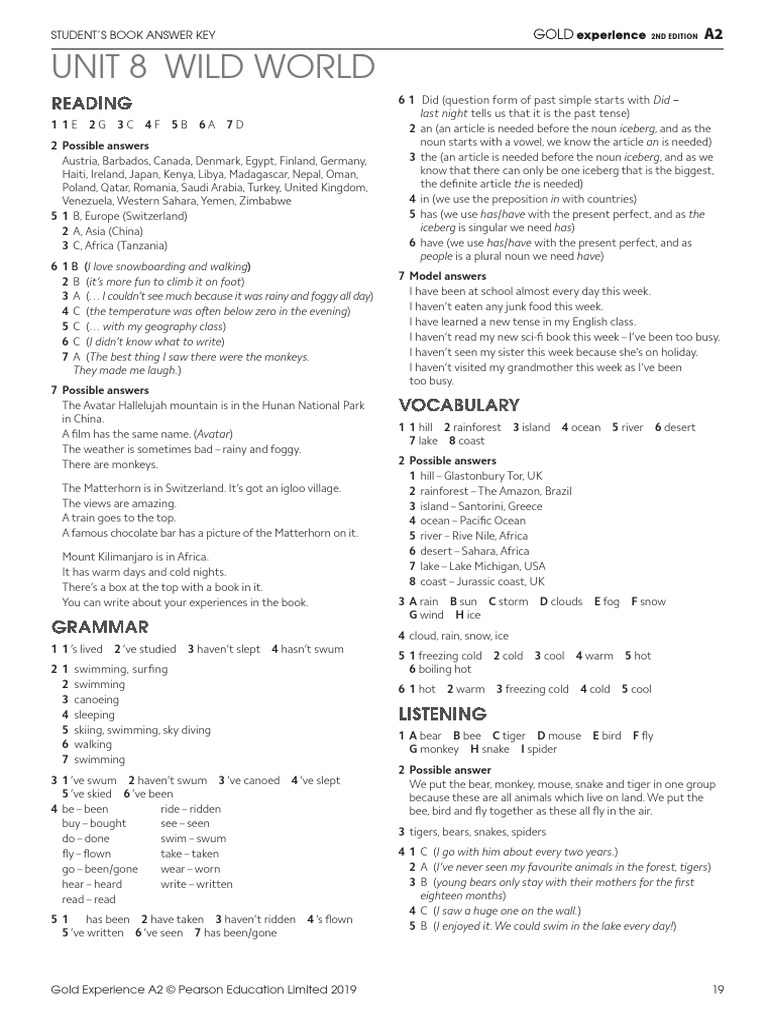 Answer Key Unit 8 Pdf Lunch Meal