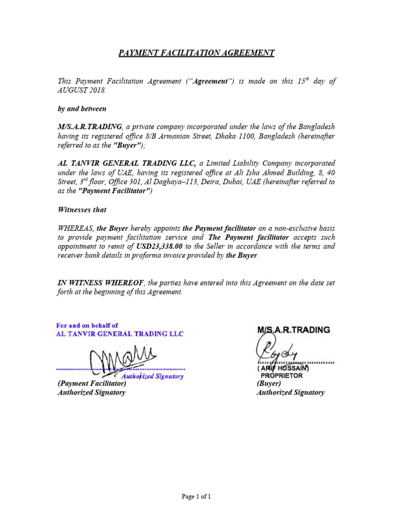 Payment Facilitation Agreement 2018 | PDF | Business