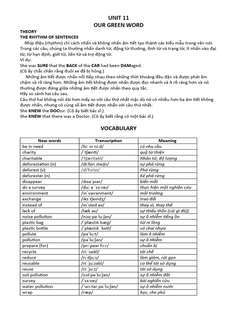 Unit 11 Our Green Word (GV) | PDF