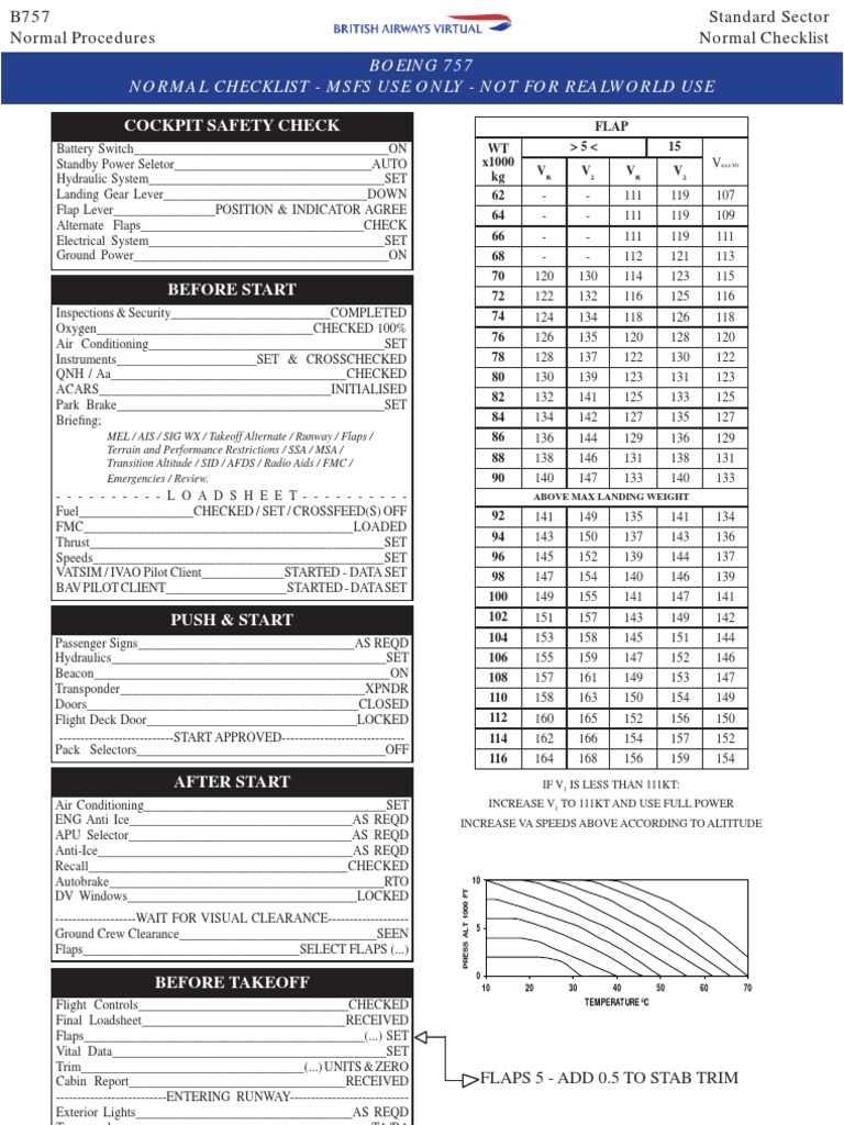B757 Checklist | PDF | Takeoff | Aerospace