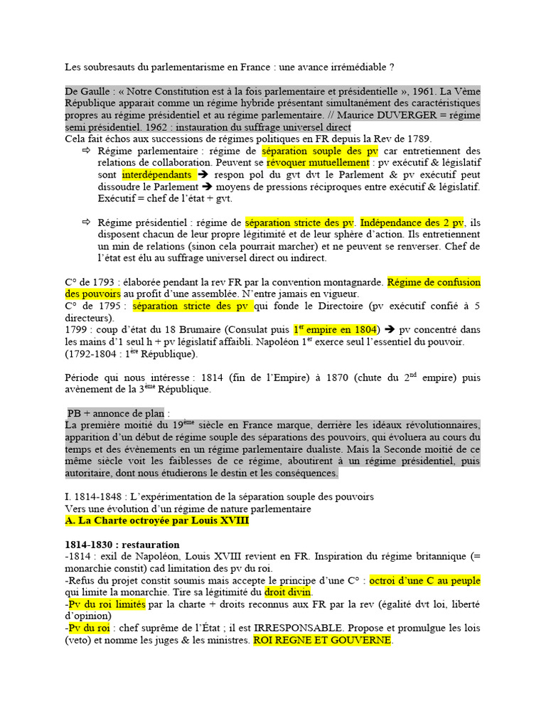 Évolution du parlementarisme en France | PDF | Système parlementaire ...