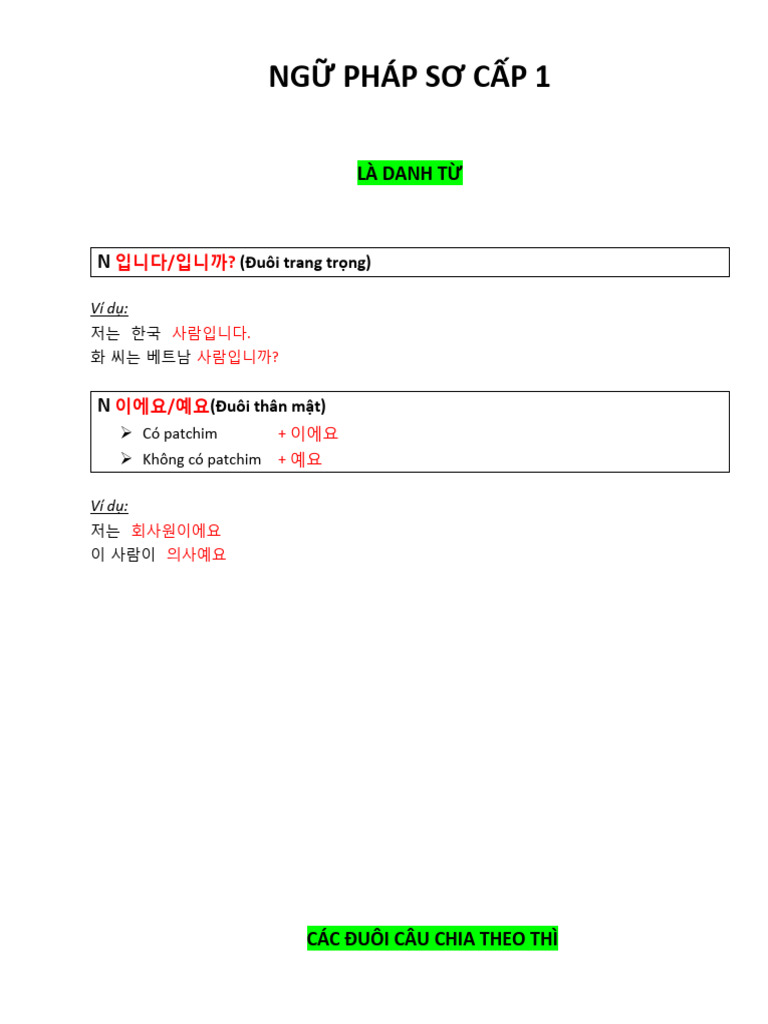 Ôn Tập Ngữ Pháp SC1 | PDF