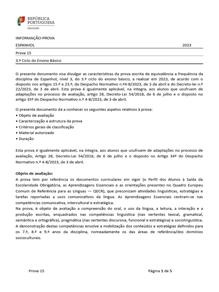 Informacao-Prova 9.ºano Espanhol15 | PDF | Linguística | Comunicação humana