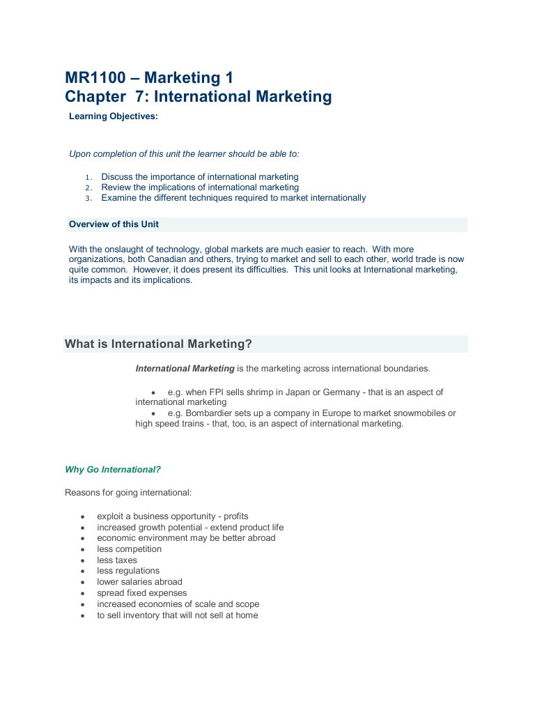 Unit 7 Chapter 7 International Marketing Notes | PDF | Multinational ...