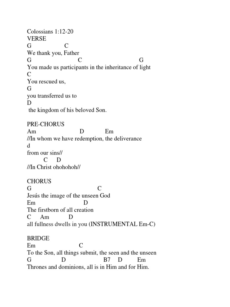 Colossians 1:12-20 Worship Song | PDF