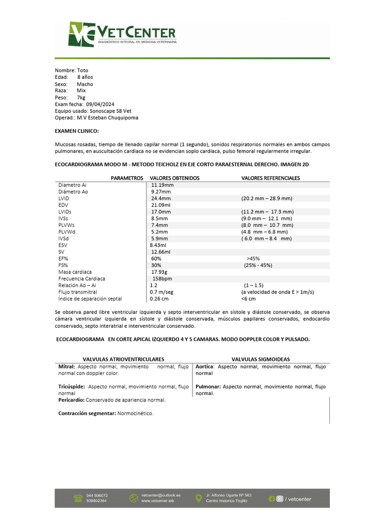 Ecocardiograma Toto Medical Pets | PDF | Sistema cardiovascular ...