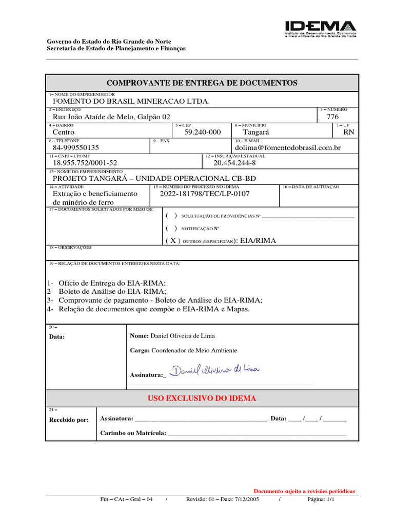 Comprovante de Entrega de Documentos | PDF