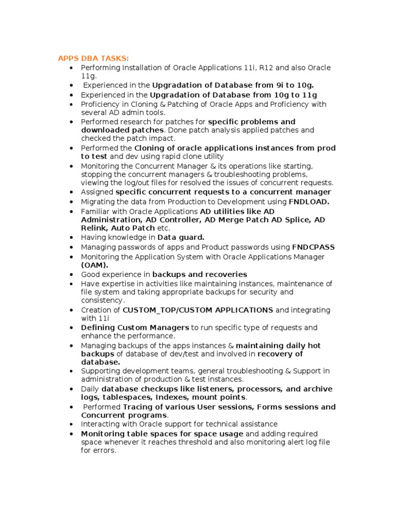 Oracle Ebiz DBA Tasks | PDF | Oracle Database | Databases