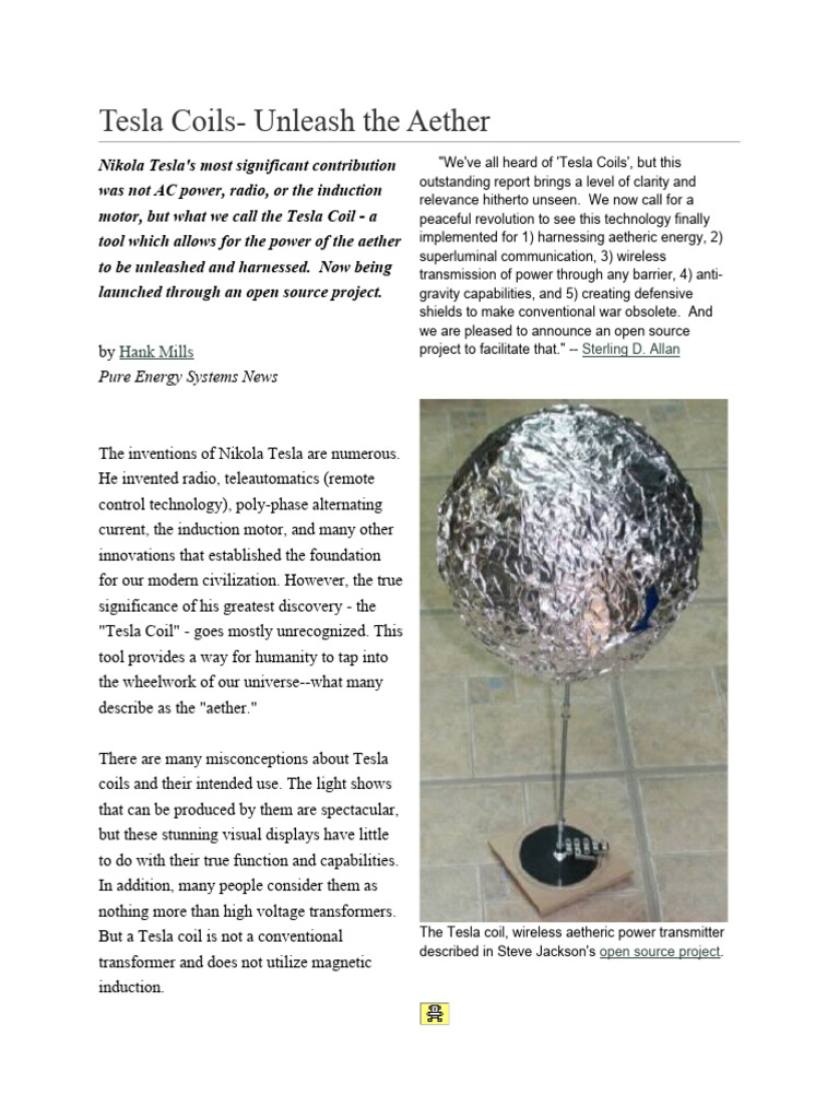 Tesla Coils - Unleash The Aether | PDF | Transformer | High Voltage