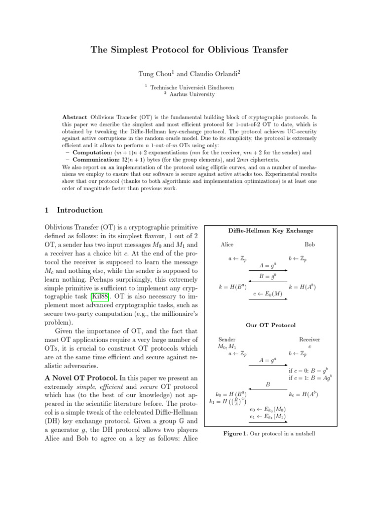 Efficient Oblivious Transfer Protocol | PDF | Cryptography | Applied ...