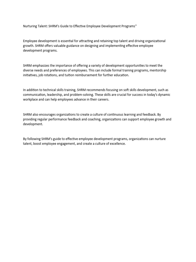 Nurturing Talent SHRM's Guide To Effective Employee Development ... Nurturing Talent SHRM's Guide To Effective Employee Development ...