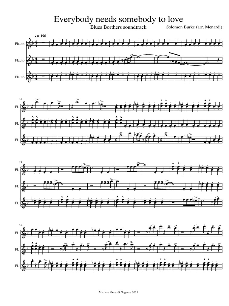 Everybody Needs Somebody To Love Flute Trio | PDF