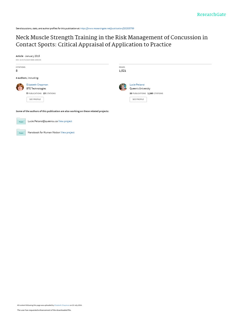 Neck Muscle Strength Training in The Risk Management of Concussions in ...