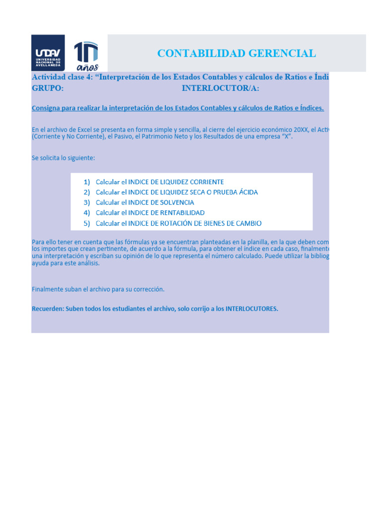 CGE04 - Análisis e Interpretación de Estados Contables - Consigna y Calcular Índices y Ratios ...