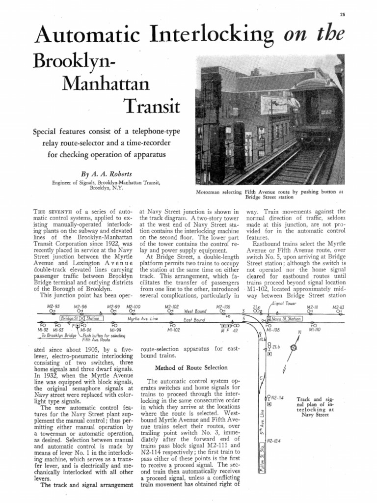 Automatic Interlocking on the Brooklyn-Manhattan Transit | PDF | Transport Infrastructure | Rail ...