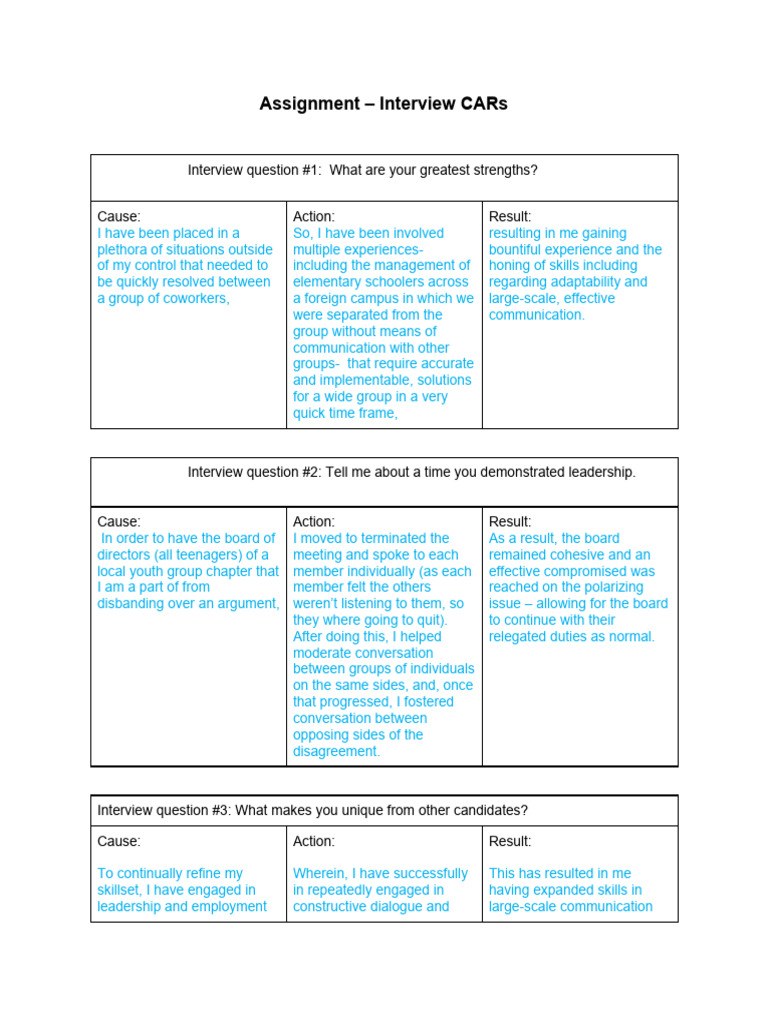 Effective Interview CARs Strategies | PDF | Business | Social Psychology
