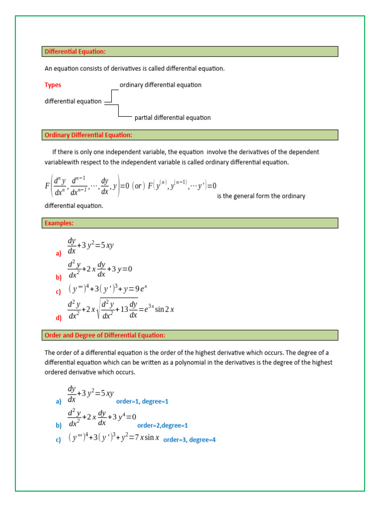 Order and Degree of Differential Equation | PDF