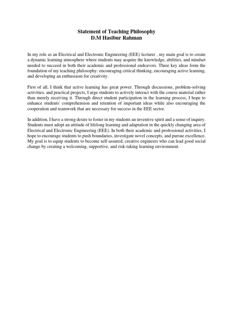 Statement of Teaching Philosophy | PDF