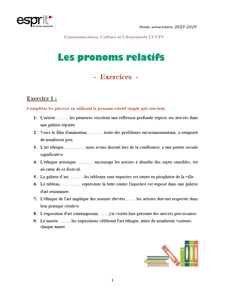 Exercices sur les pronoms relatifs en art | PDF | Musée | Art contemporain